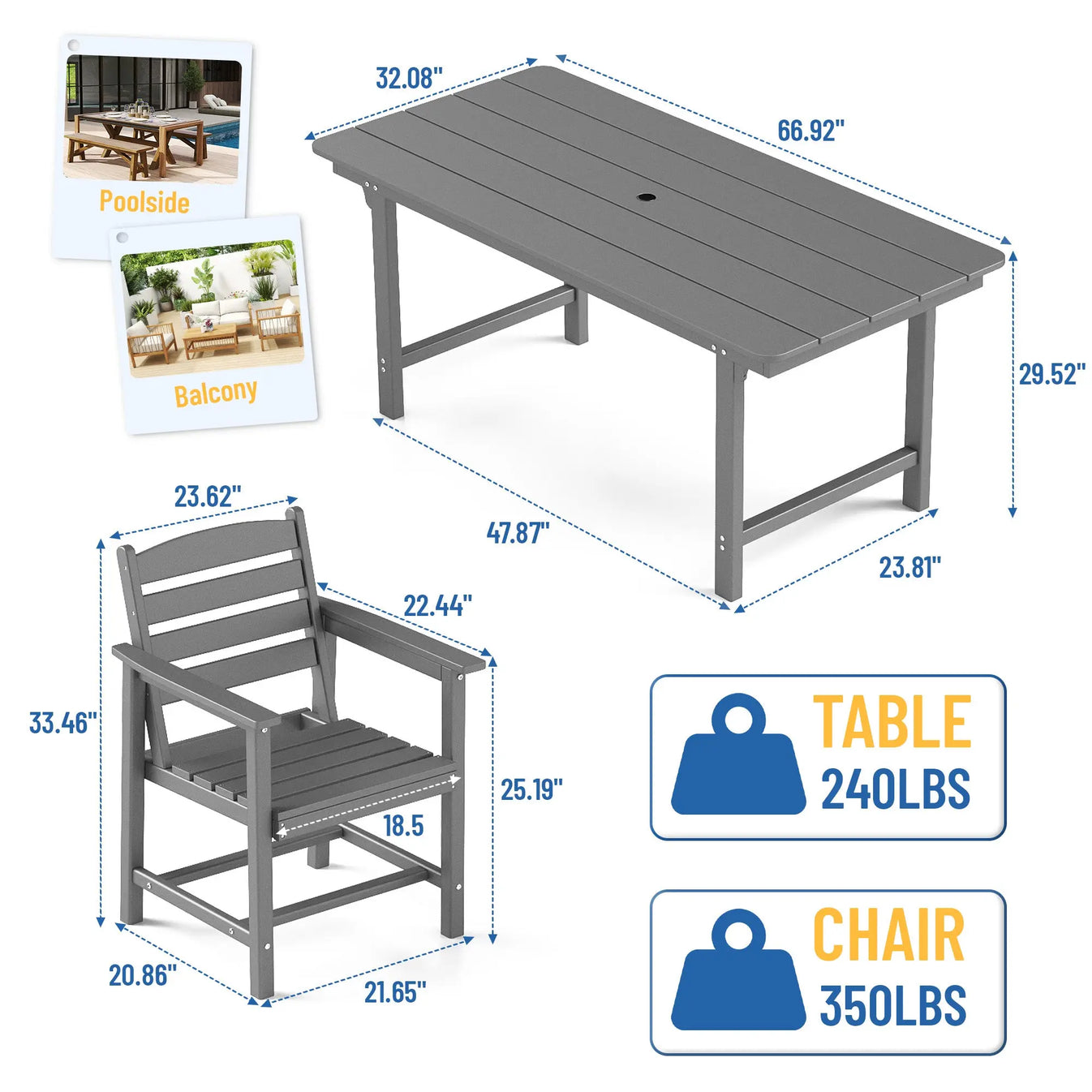 HDPE Patio Dining Table Set – Durable Outdoor Table – Foowin