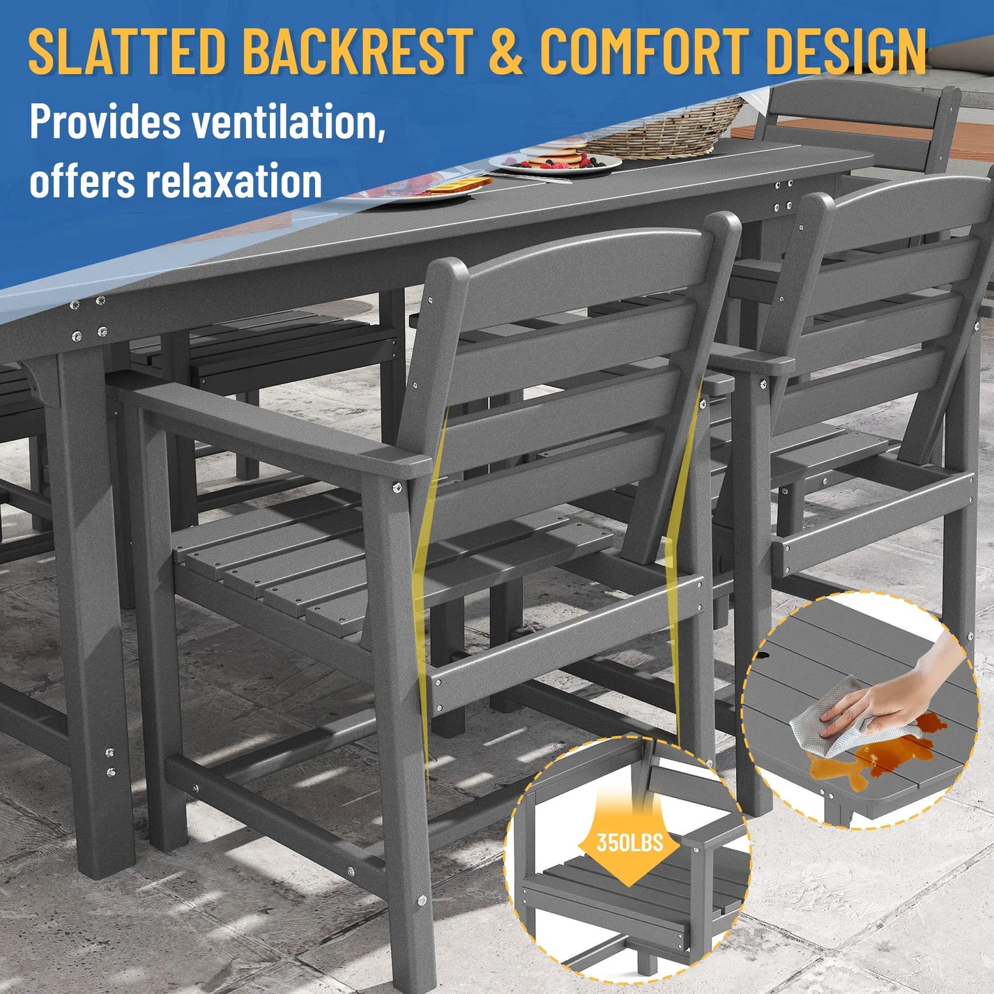 HDPE Patio Dining Table Set – Durable Outdoor Table – Foowin