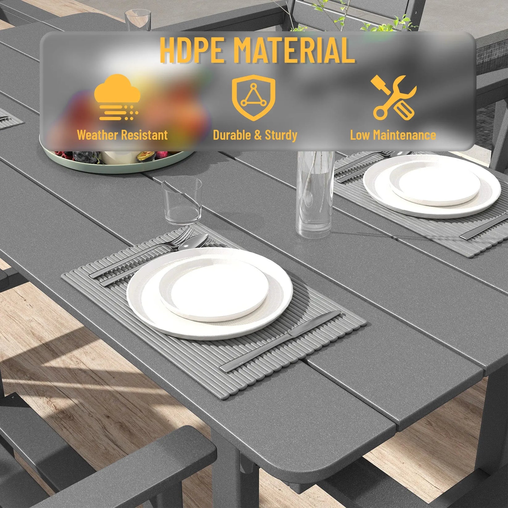 HDPE Patio Dining Table Set – Durable Outdoor Table – Foowin